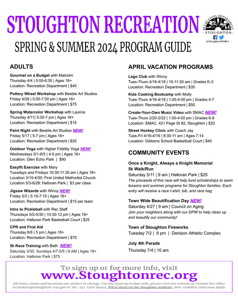 Stoughton Recreation: Online Registration by MyRec.com Recreation ...